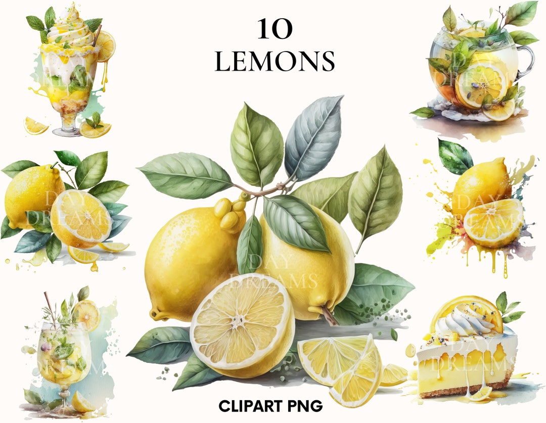 Watercolor Lemon Clipart, Lemons Dessert Clipart Bundle, Ice Cream ...