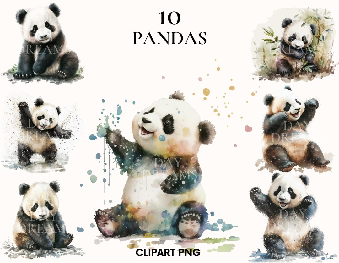 Watercolor Happy Panda Clipart, Cute Panda Clipart Bundle, Wild Animal ...