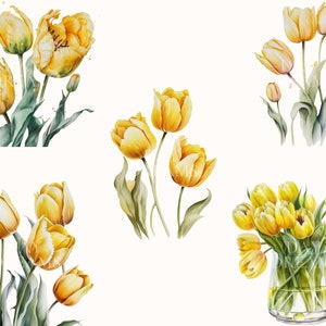 Yellow Tulips Clipart, Spring Wedding Flowers Clipart Bundle ...
