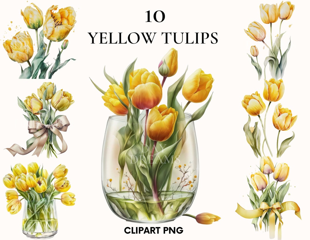 Yellow Tulips Clipart, Spring Wedding Flowers Clipart Bundle ...