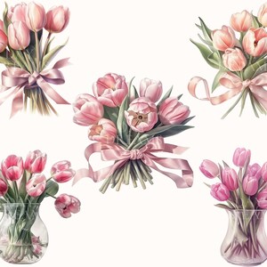 Watercolor Pink Tulips Clipart, Wedding Flowers Clipart Bundle, Flower ...