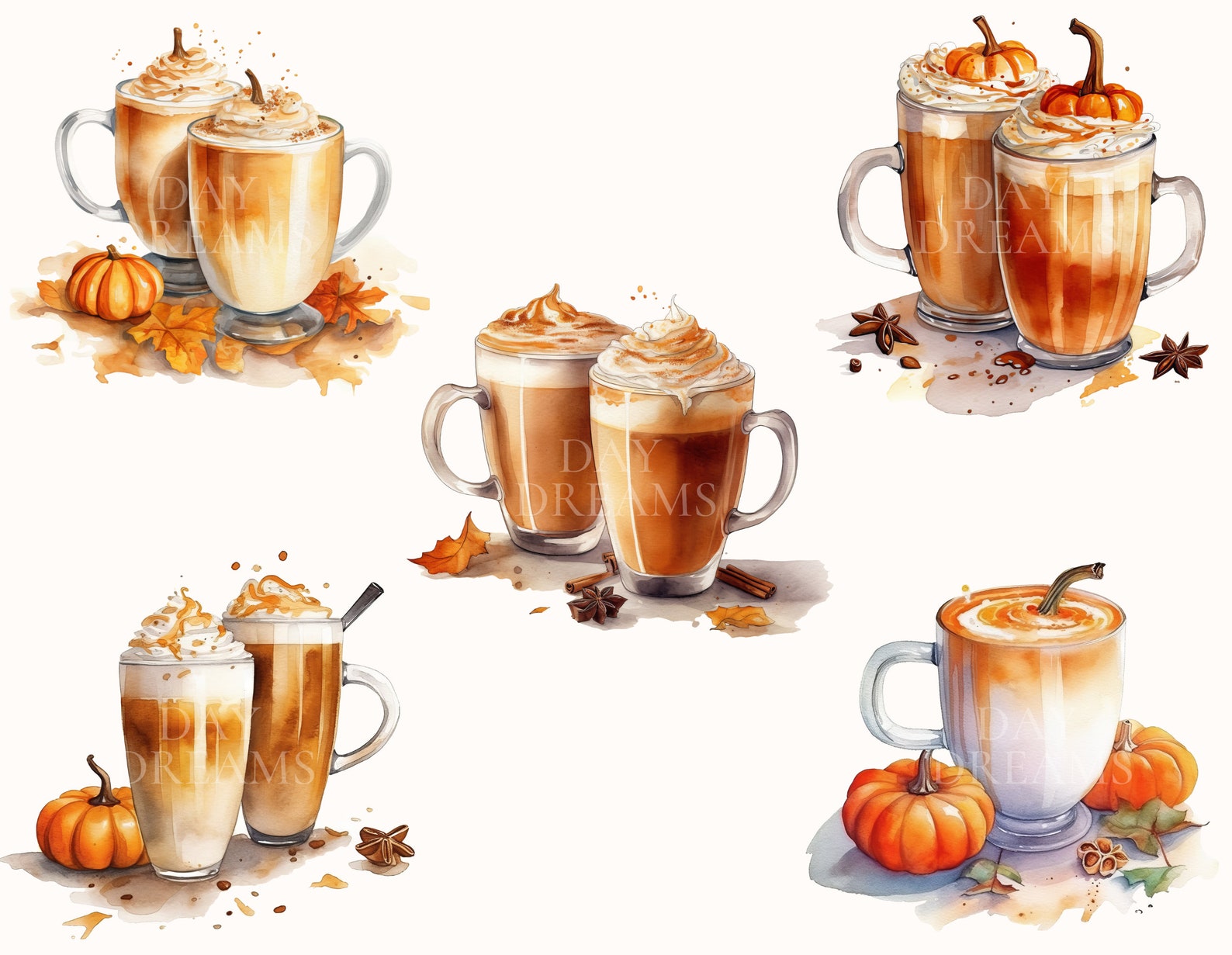 Watercolor Pumpkin Spice Coffee Clipart, Autumn Clipart Bundle, Coffee ...