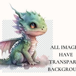Watercolor Baby Dragon Clipart, Fairy Tale Clipart Bundle, Beautiful ...