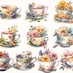 Watercolor Tea Cup Clipart, Tea Party Clipart Bundle, Cute Japanese Tea ...
