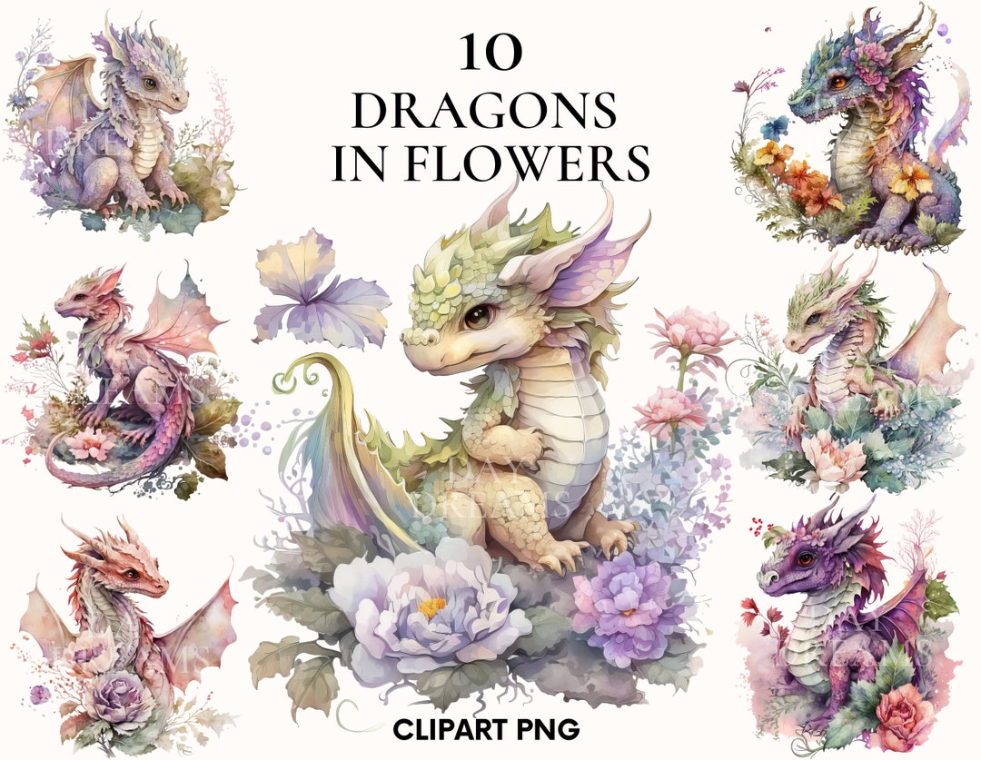 Watercolor Baby Dragon Clipart, Fairy Tale Clipart Bundle, Beautiful ...