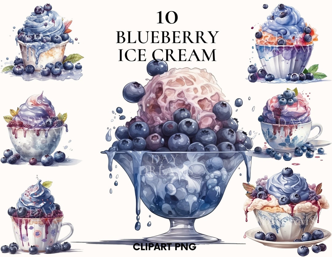 Watercolor Blueberry Ice Cream Clipart, Food Illustration Clipart ...