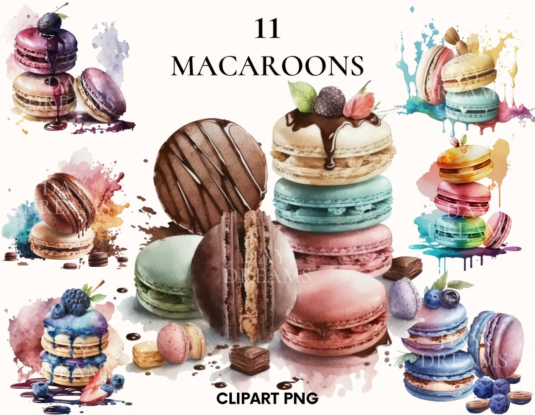 Watercolor Macaroons Clipart, Food Illustration Clipart Bundle, Cute ...