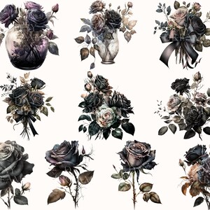 Watercolor Rose Clipart, Black Roses Clipart Bundle, Rose Png, Flower ...