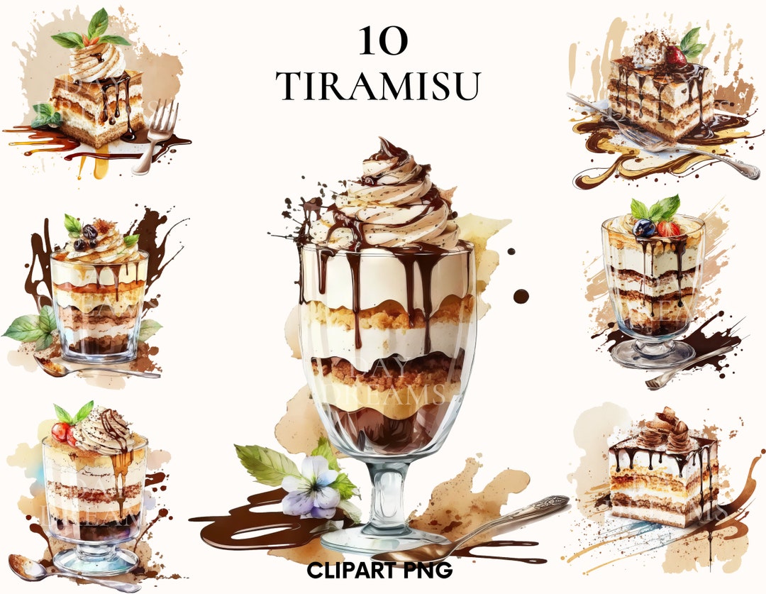 Watercolor Tiramisu Clipart, Food Clipart Bundle, Tiramisu Dessert ...