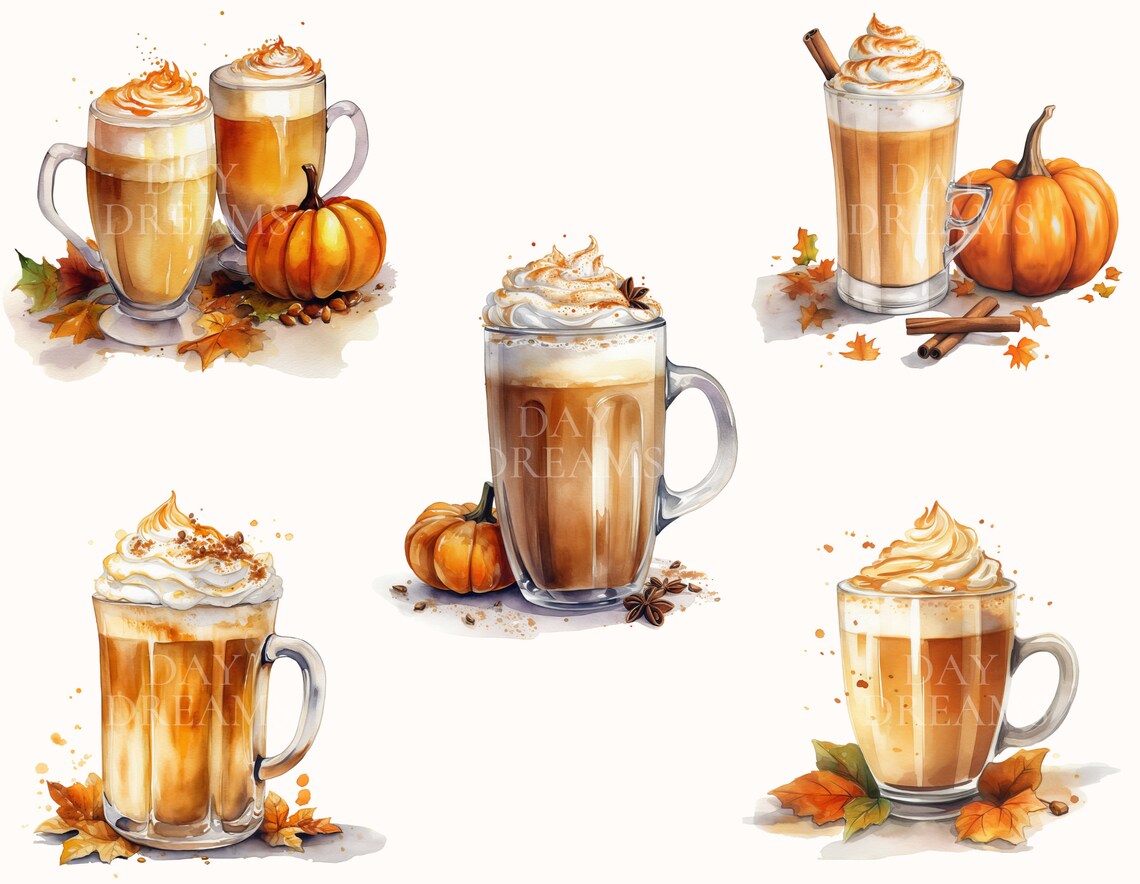 Watercolor Pumpkin Spice Coffee Clipart, Autumn Clipart Bundle, Coffee ...
