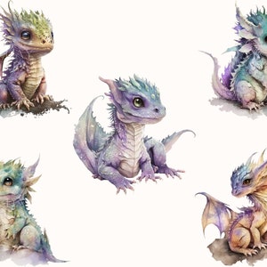 Watercolor Baby Dragon Clipart, Fairy Tale Clipart Bundle, Beautiful ...