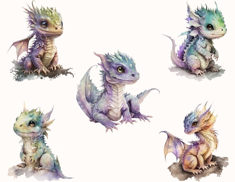 Watercolor Baby Dragon Clipart Fairy Tale Clipart Bundle - Etsy