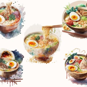 Watercolor Ramen Clipart, Food Clipart Bundle, Noodles Clipart, Ramen ...