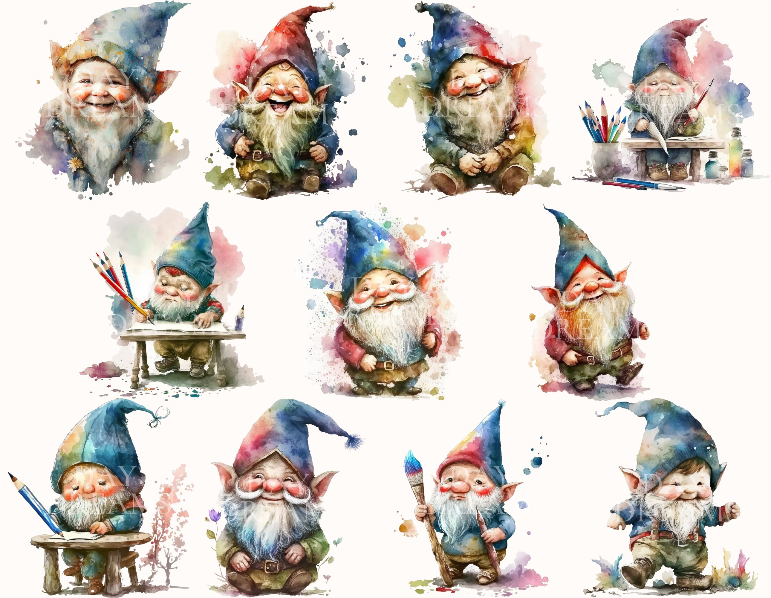 Watercolor Sweet Gnome Clipart, Cute Little Gnome Clipart Bundle, Tiny ...