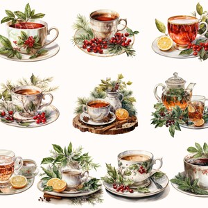 Watercolor Tea Cup Clipart, Tea Party Clipart Bundle, Winter Tea Cup ...