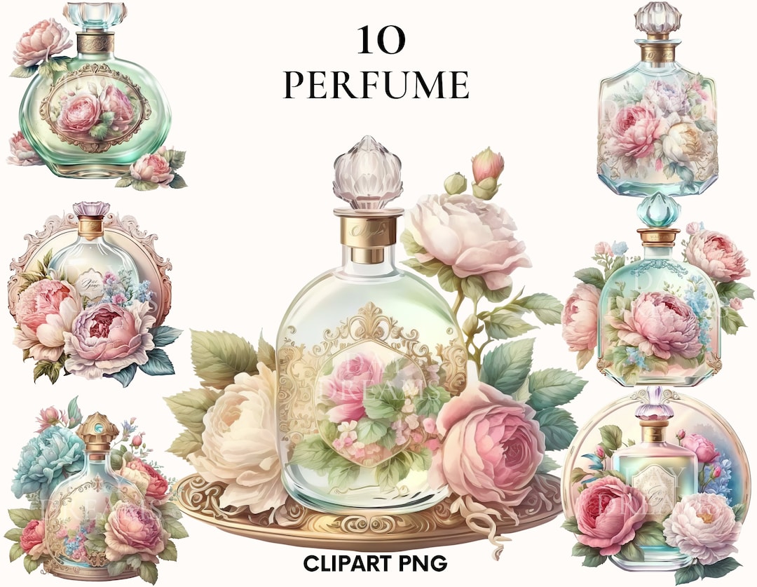 Watercolor Perfume Bottle With Flowers Clipart, Magic Garden, Fairy ...