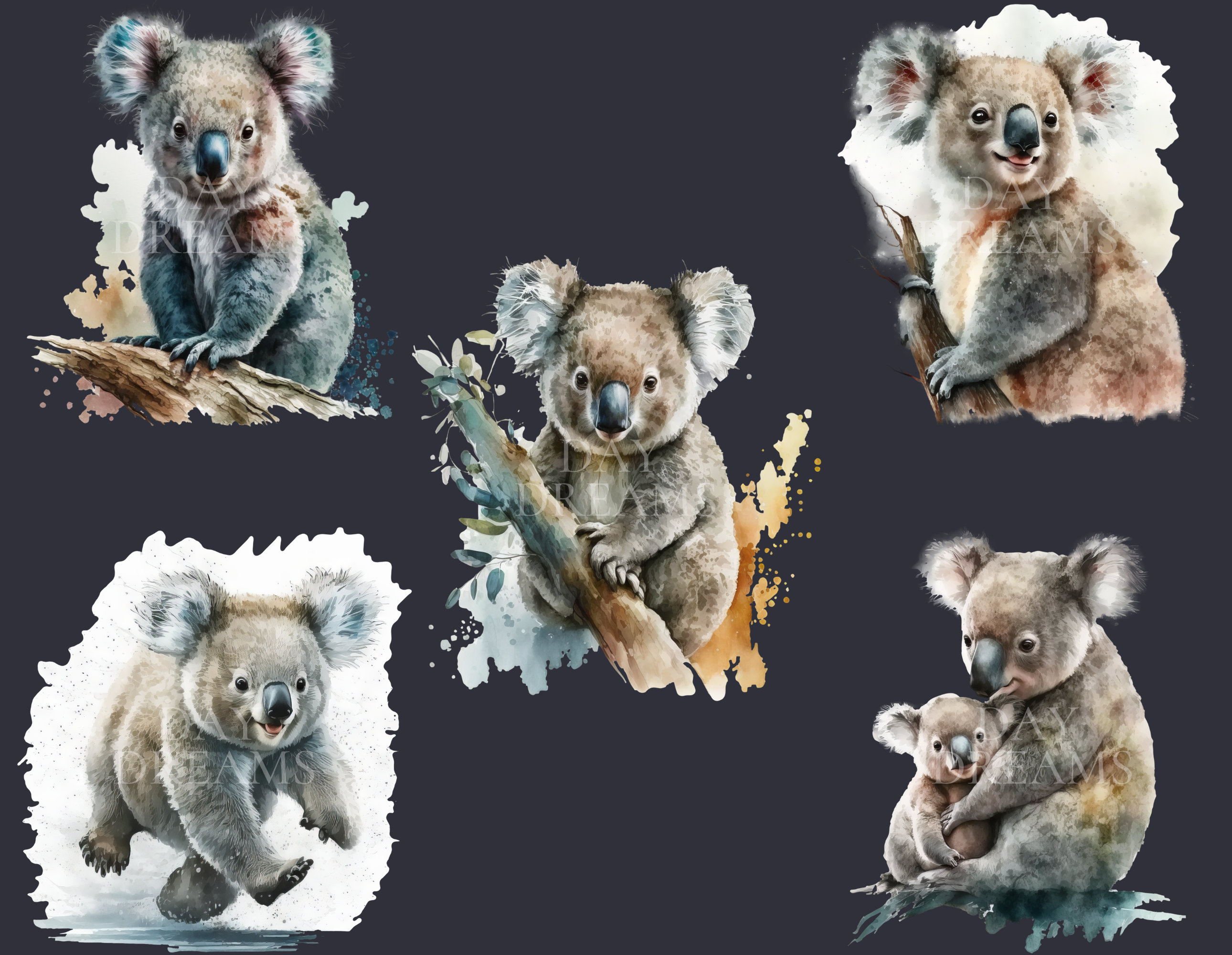 Watercolor Koala Bear Clipart Koalas Clipart Bundle Wild - Etsy