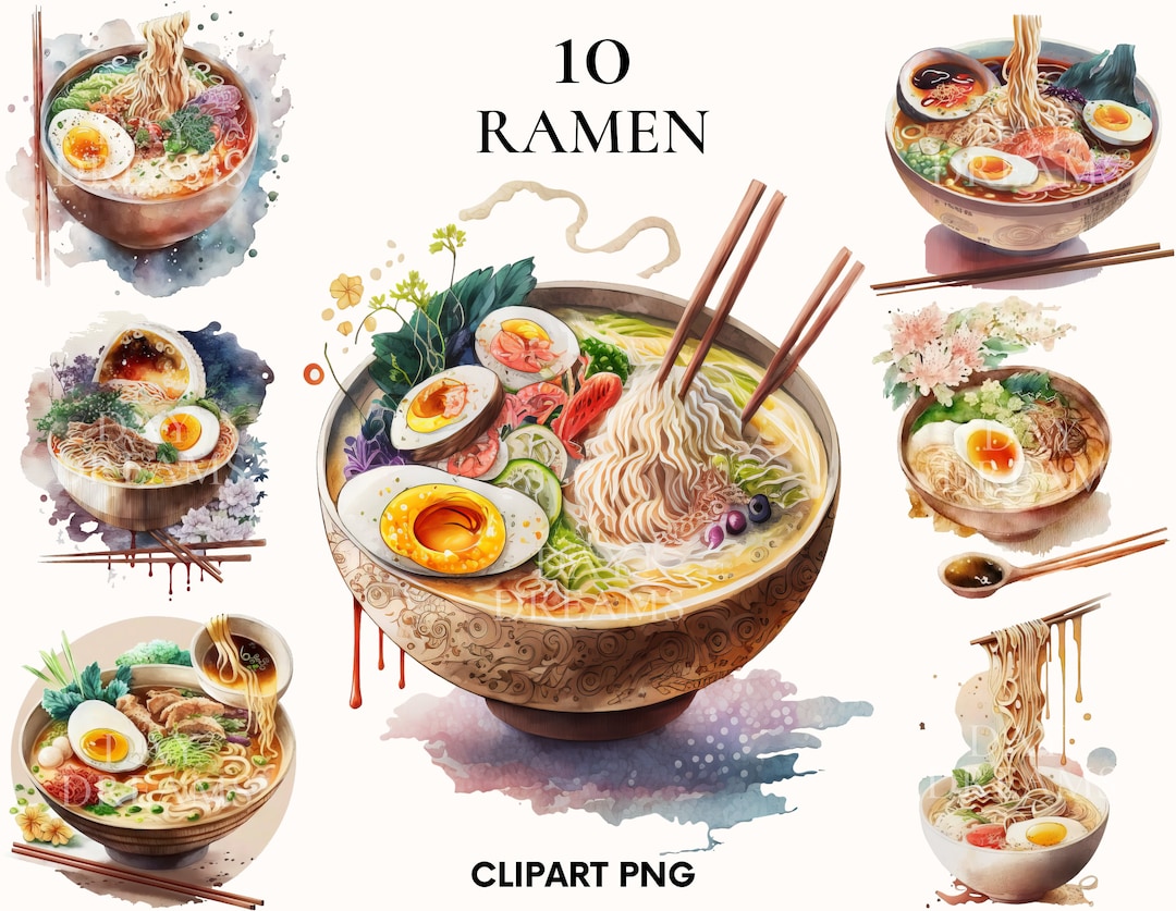 Watercolor Ramen Clipart, Food Clipart Bundle, Noodles Clipart, Ramen ...