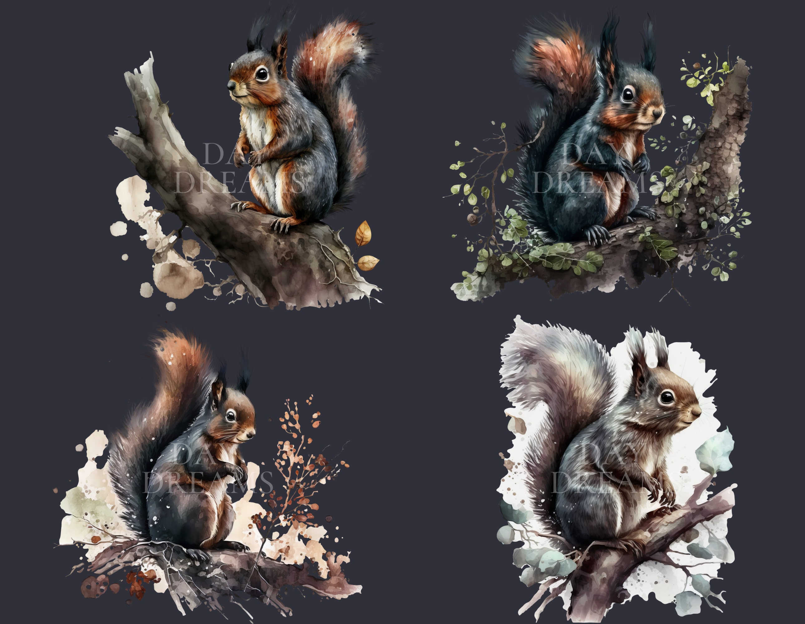 Watercolor Black Squirrel Clipart Cute Gray Squirrel Clipart - Etsy