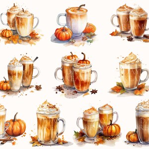 Watercolor Pumpkin Spice Coffee Clipart, Autumn Clipart Bundle, Coffee ...