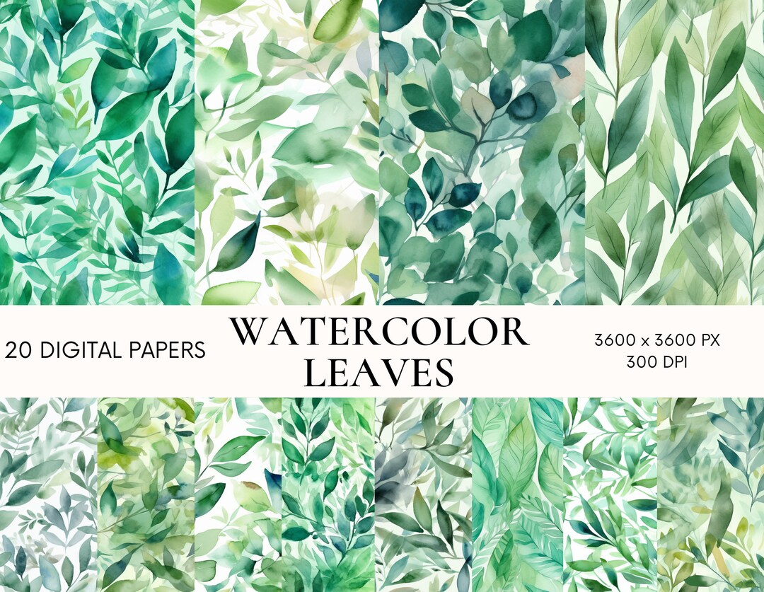 Watercolor Leaves Digital Paper, Botanical Texture, Leaves Texture ...