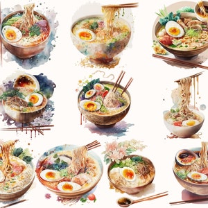 Watercolor Ramen Clipart, Food Clipart Bundle, Noodles Clipart, Ramen ...