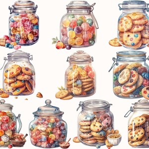 Watercolor Jar of Sweets Clipart, Candy Jar Clipart Bundle, Cute Cookie ...