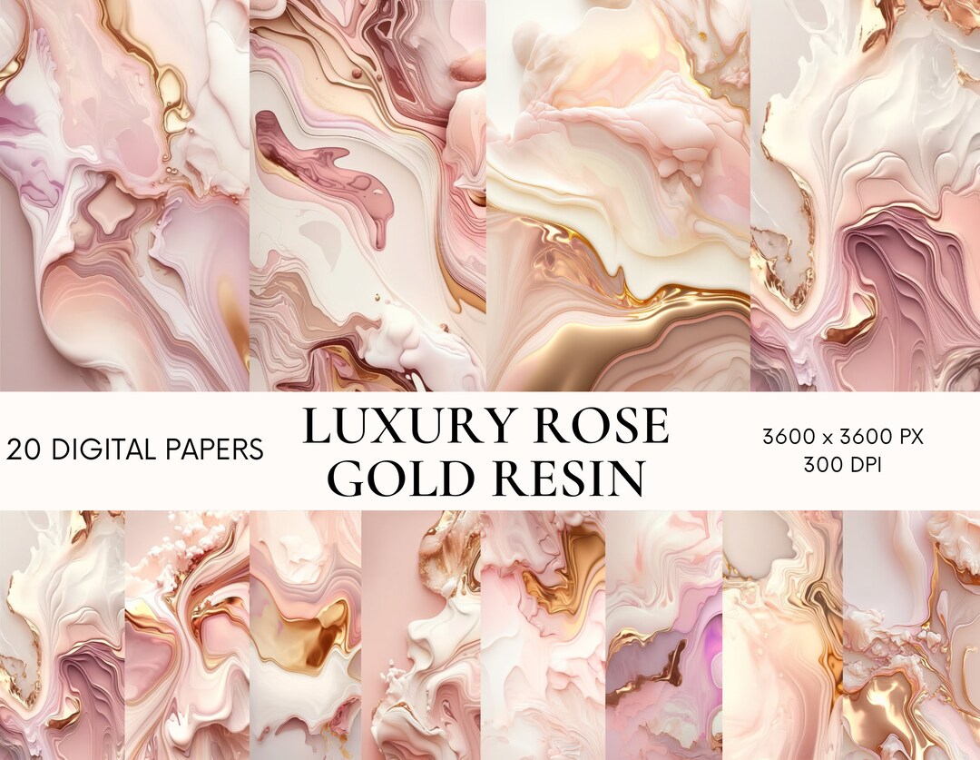 Pink and Rose Gold Marble Digital Paper, Resin Texture Instant Download ...