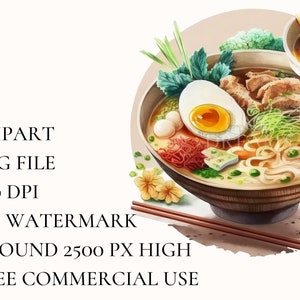 Watercolor Ramen Clipart, Food Clipart Bundle, Noodles Clipart, Ramen ...