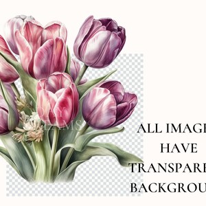 Watercolor Pink Tulips Clipart, Wedding Flowers Clipart Bundle, Flower ...