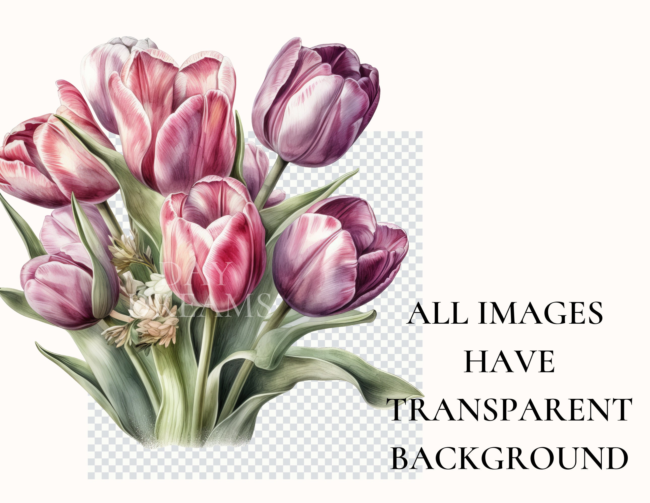 Watercolor Pink Tulips Clipart, Wedding Flowers Clipart Bundle, Flower ...