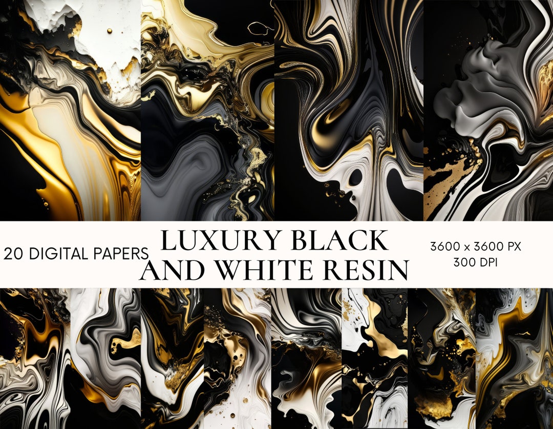 Gold Black and White Marble Digital Paper, Resin Texture Instant ...