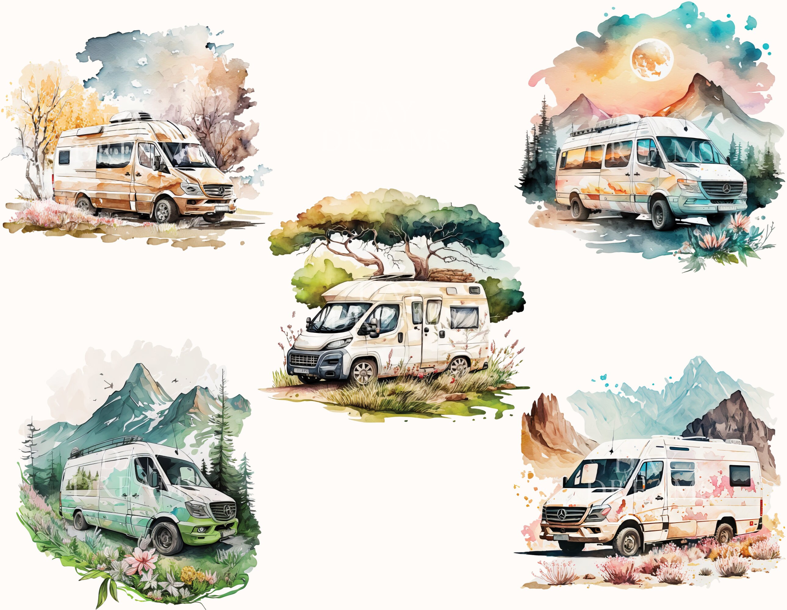 Watercolor Camper Vans Clipart Camping Clipart Camper - Etsy UK