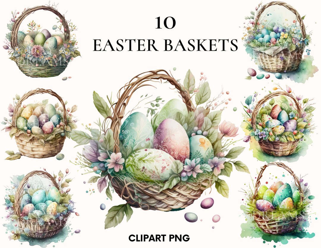 Watercolor Easter Basket Clipart, Easter Clipart Bundle, Cute Easter ...
