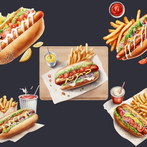 Watercolor Hot Dog Clipart, Fast Food Clipart Bundle, Delicious Hotdog ...