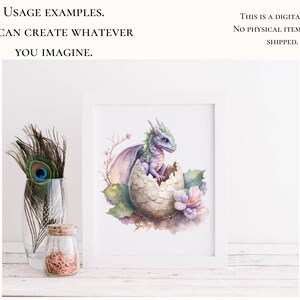 Watercolor Baby Dragon in an Egg Clipart, Fairy Tale Clipart Bundle ...