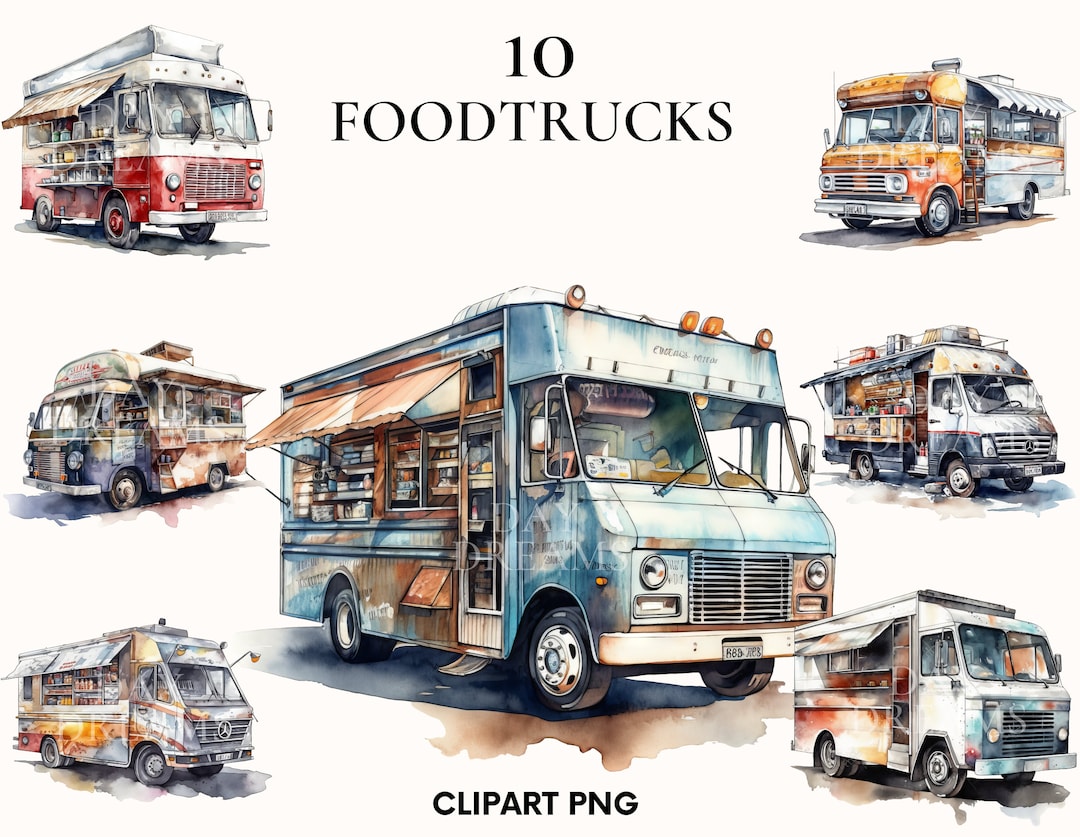 Watercolor Foodtruck Clipart, Car Clipart, Foodtruck Png, Food Clipart ...