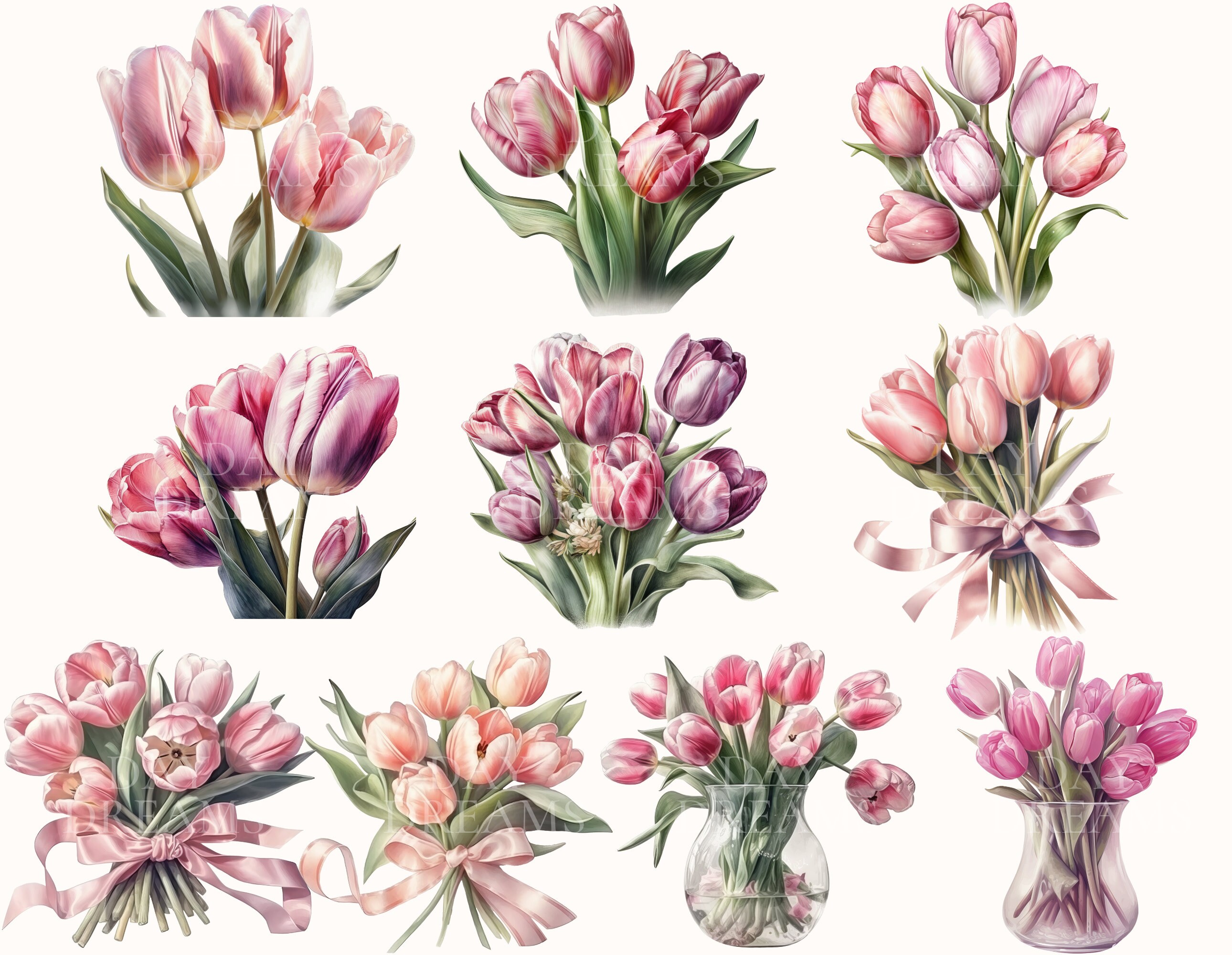 Watercolor Pink Tulips Clipart Wedding Flowers Clipart - Etsy