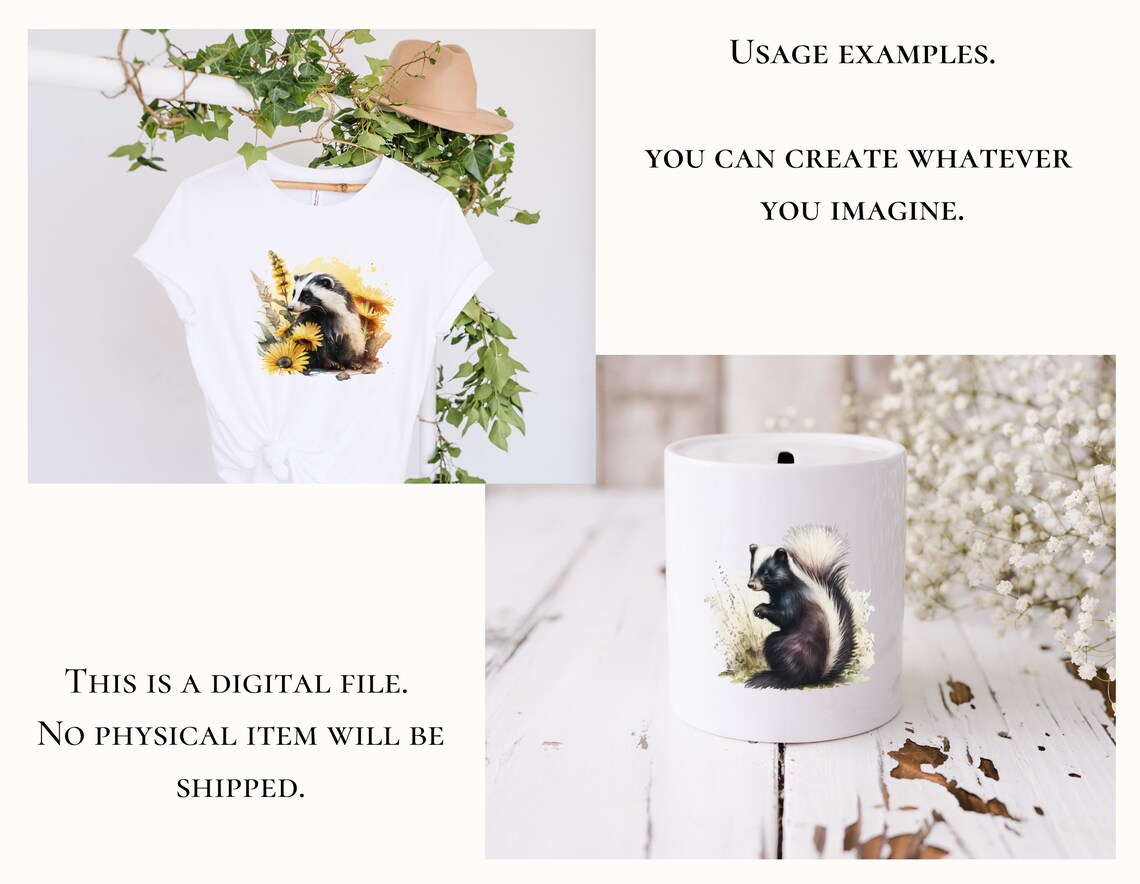 Watercolor Skunks Clipart Cute Skunk With Sunflowers Clipart - Etsy