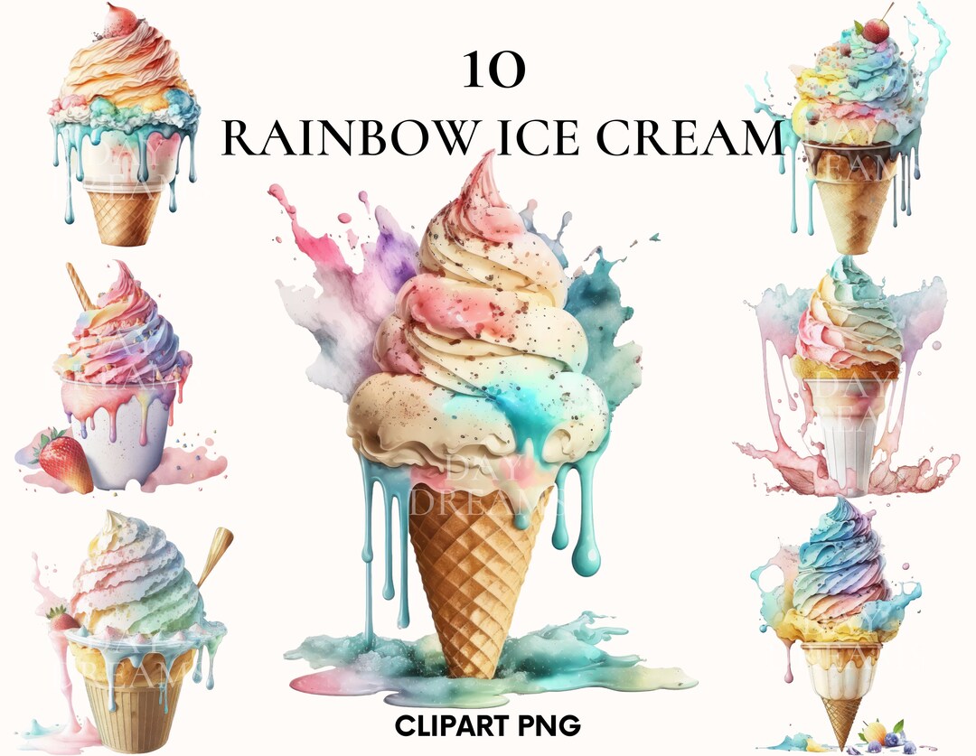 Watercolor Rainbow Cupcake Clipart, Summer Clipart Bundle, Cute Ice ...