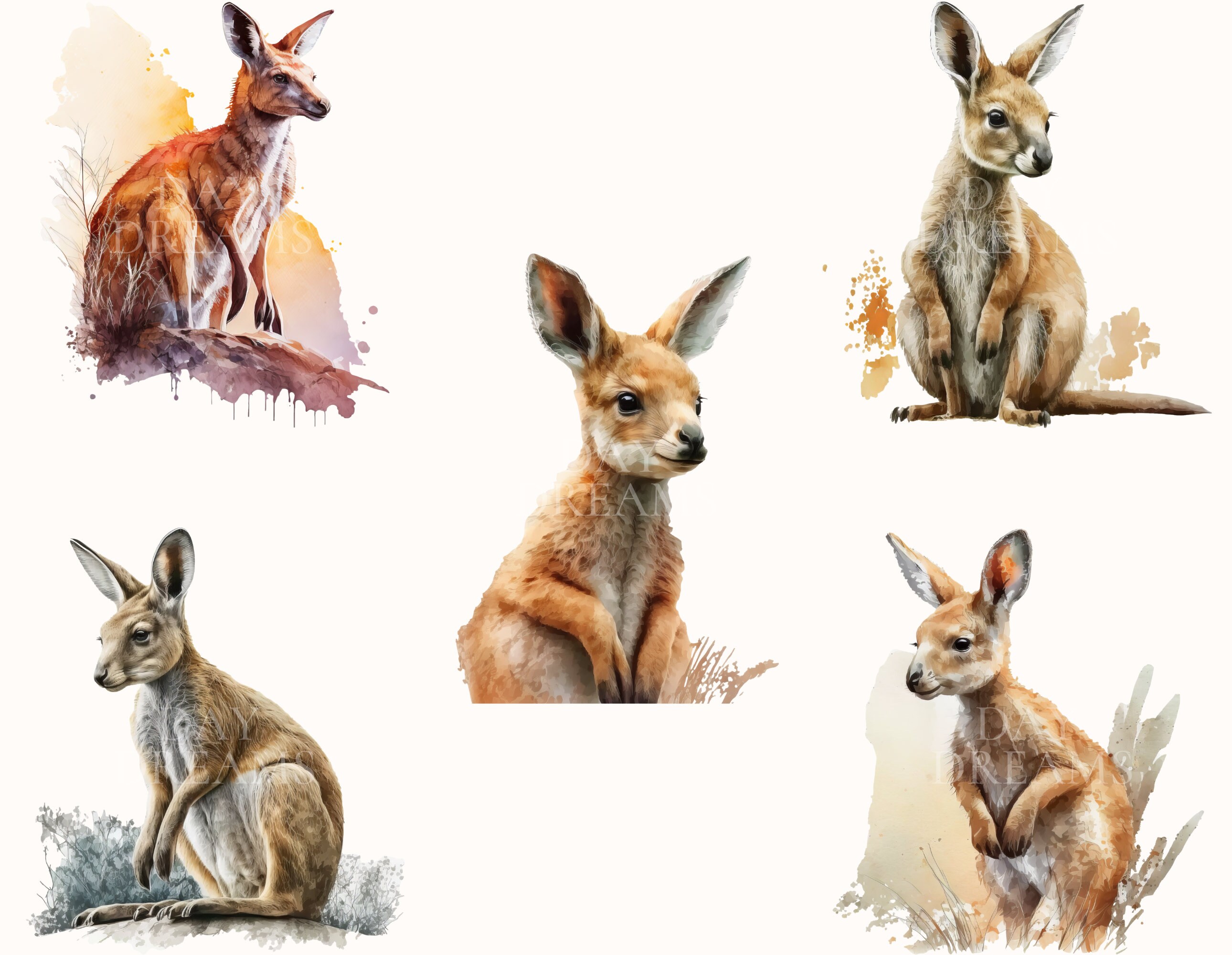 Watercolor Kangaroo Clipart Cute Kangaroos Clipart Bundle - Etsy