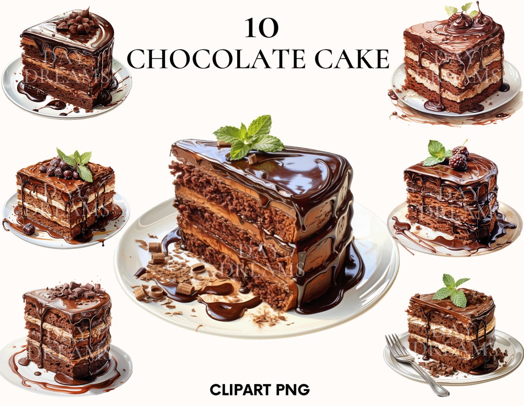 Watercolor Chocolate Cake Clipart, Food Illustration Clipart Bundle ...