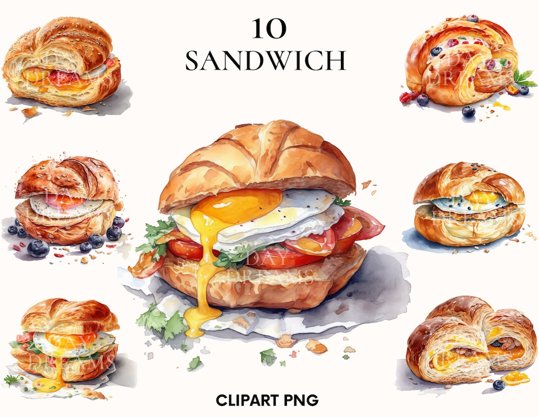 Bagel Clipart, Food Clipart Bundle, Sandwich Clipart, Watercolor ...