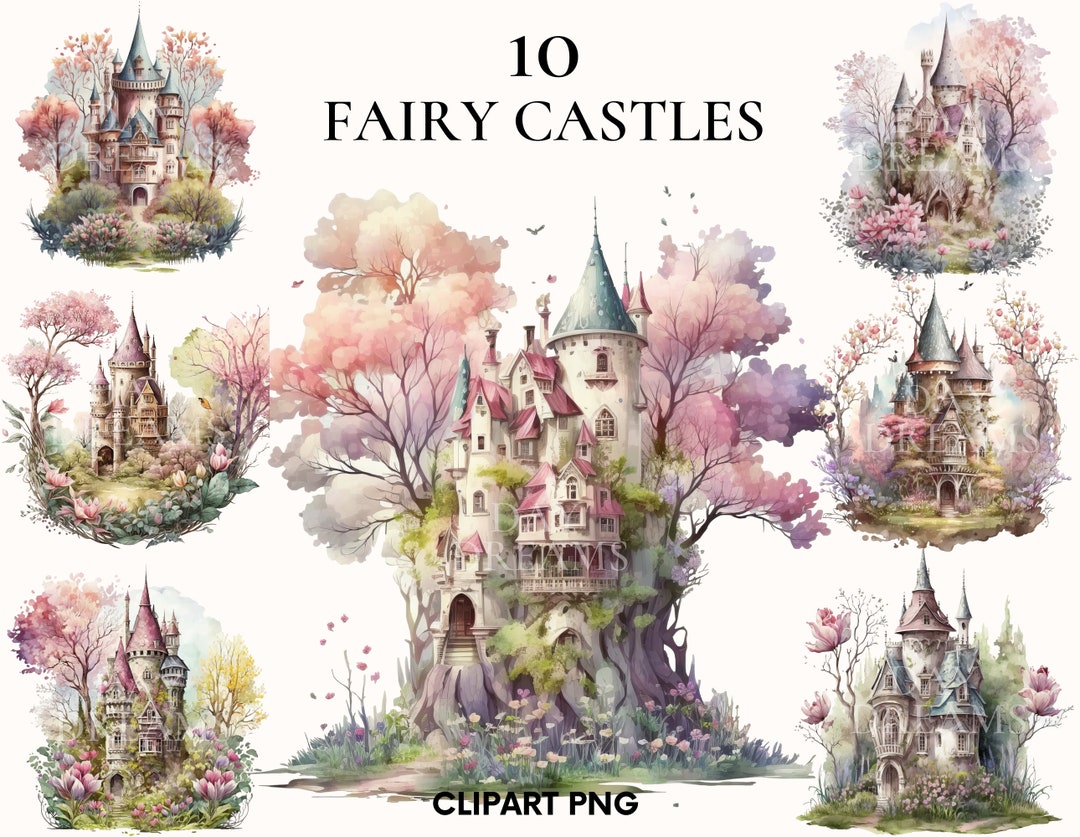 Fairy Castle Clipart, Beautiful Landscape View Clipart Bundle, Magic ...
