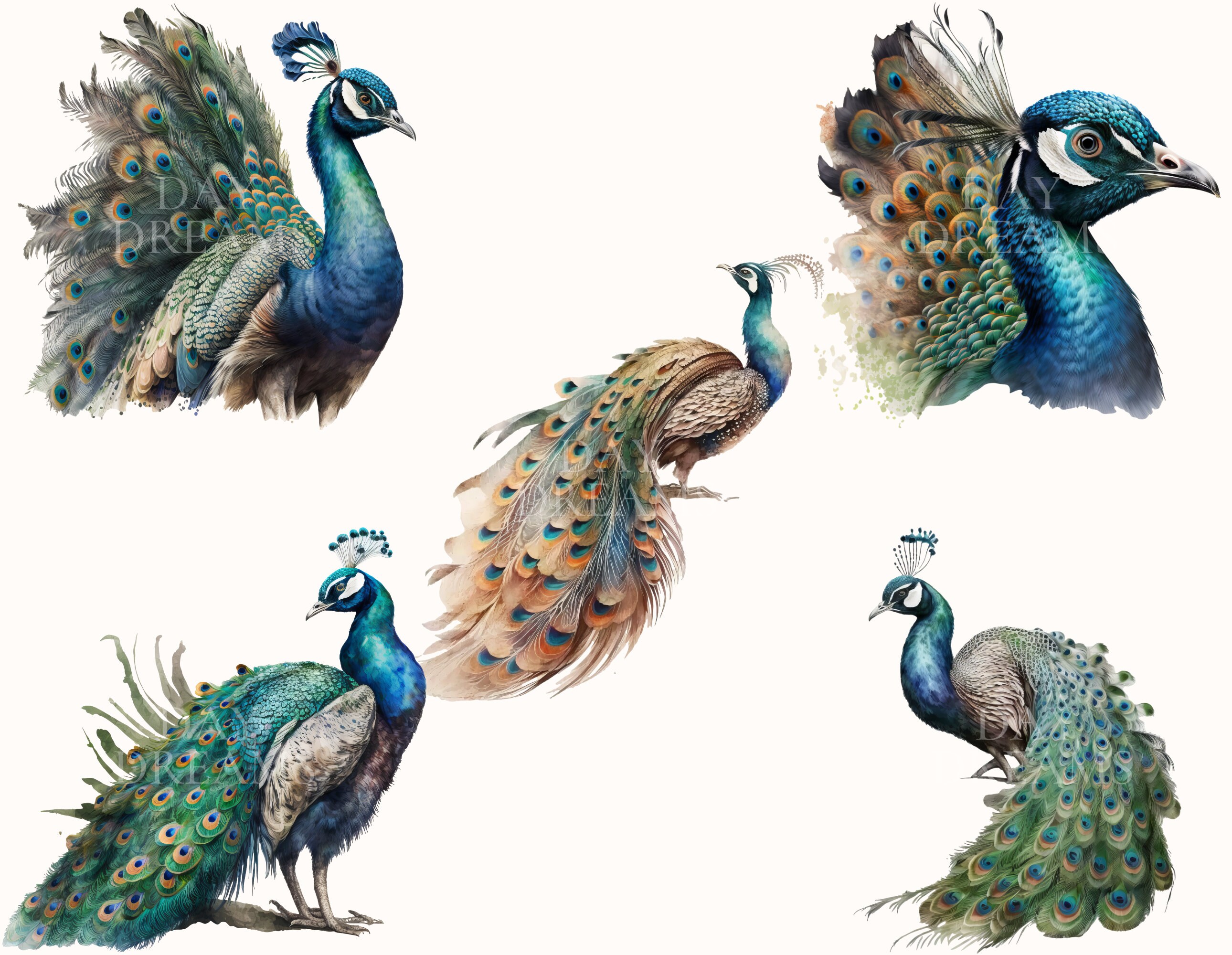 Watercolor Peacock Clipart Bird Clipart Peacock Feathers - Etsy