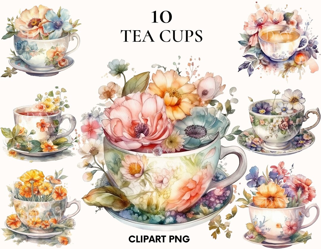 Watercolor Tea Cup Clipart, Tea Party Clipart Bundle, Cute Japanese Tea ...