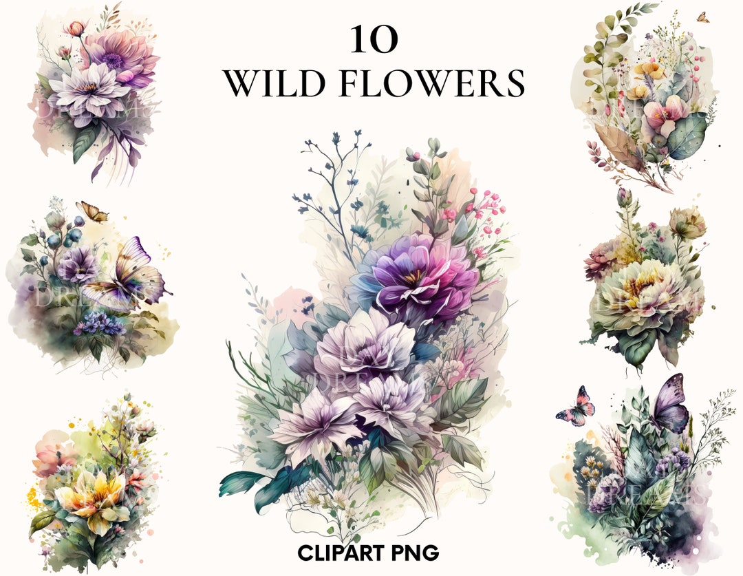 Watercolor Wild Flowers Clipart, Spring Wedding Flowers Clipart Bundle ...