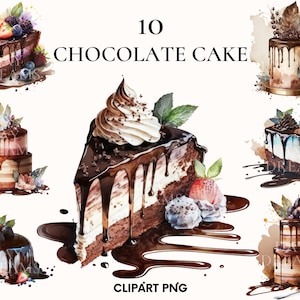 Watercolor Chocolate Cake Clipart, Food Illustration Clipart Bundle ...