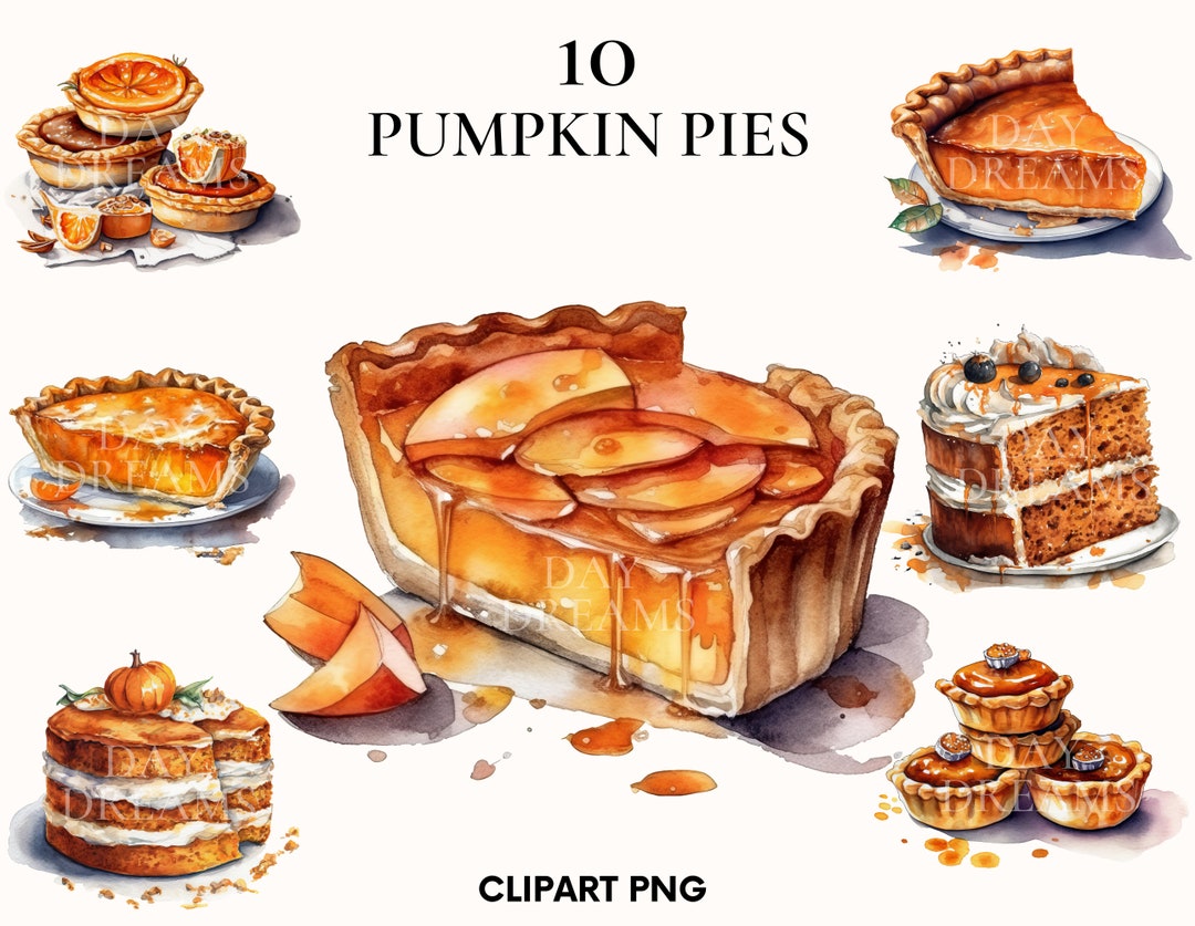Pumpkin Pie Clipart, Food Clipart Bundle, Cake Clipart, Watercolor Cake ...
