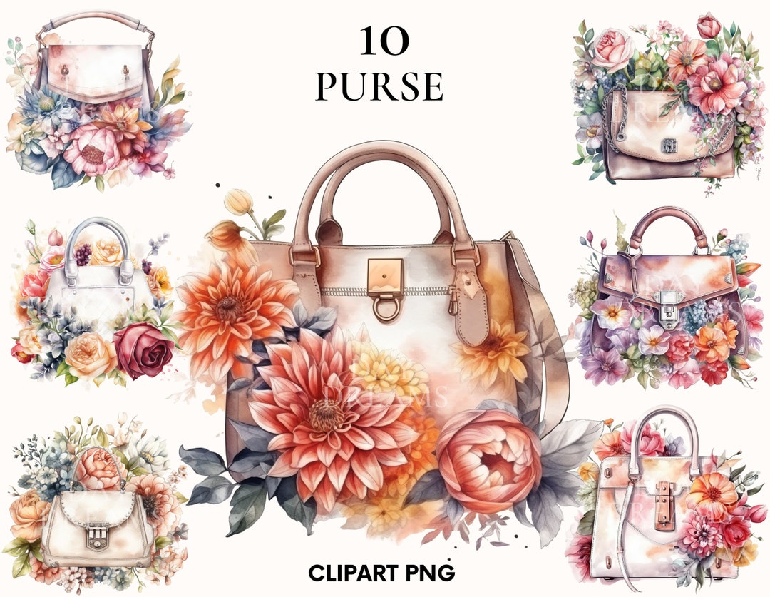 Watercolor Purse With Flowers Clipart, Magic Garden, Purse Clipart ...